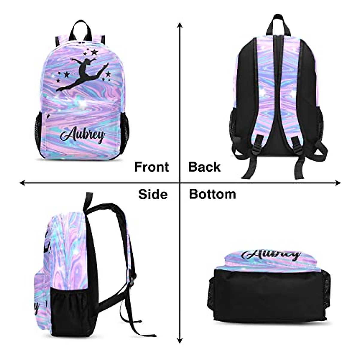 Yeshop Gymnastic Marble Unicorn Personalized Backpack for Teen Boys Girls,Custom Travel Backpack Bookbag Casual Bag with Name Gift
