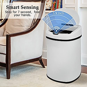 GINMAON Trash Can 13 Gallon Stainless Steel Kitchen Garbage Can with Lid Waterproof Touch Free Large Capacity Rubbish Can for Home Kitchen Office, White