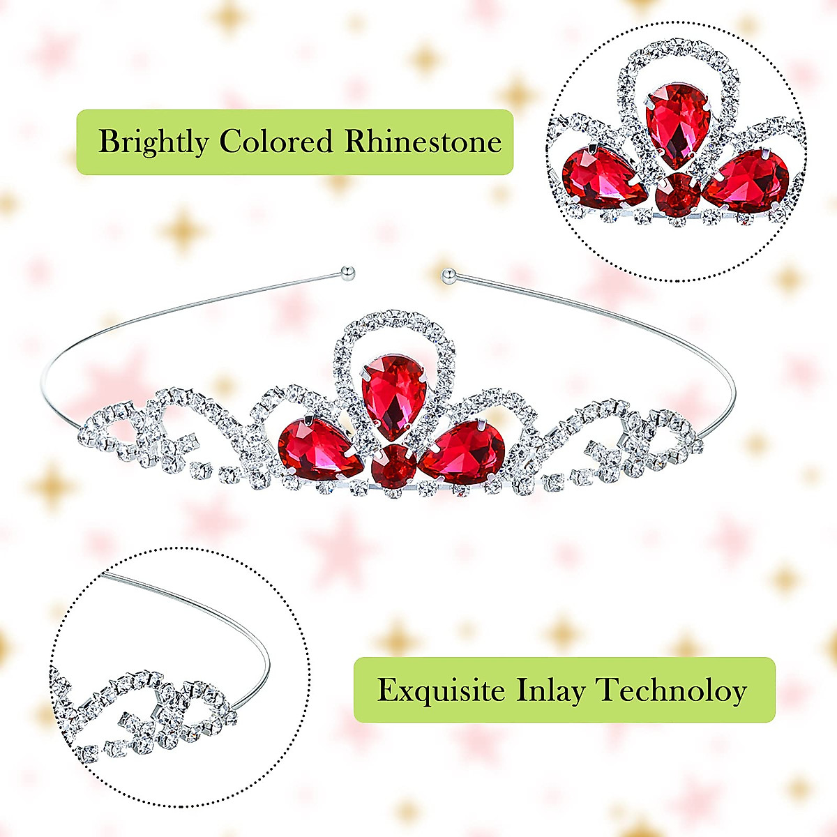 Haull 16 Pieces Girls Colorful Crystal Rhinestone Tiara Headband Princess Crown for Birthday Parties, Hair Styling, School Activities, Festival Celebrations