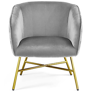 Topeakmart Modern Accent Barrel Chair Living Room Chair Velvet Accent Armchair with Metal Legs for Living Room Bedroom Home Office Grey
