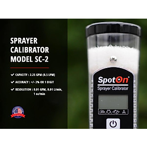 SpotOn SC-2 Sprayer Calibrator - Digital Nozzle Flow Meter for Precise Chemical Application - Pesticide & Fertilizer Rate Calculator - Quickly Check Flow Rate of Sprayer Nozzles
