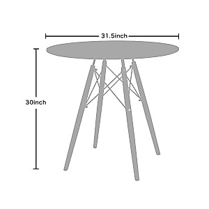 CangLong Modern Round Office Side Table in Black with Beech Wood Legs for Kitchen Living Bedroom