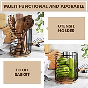 Coffee Pod Storage Holder, Metal Wire Basket with Wood Base, Countertop Coffee Capsule Organizer (89357)