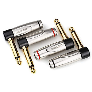 MOBOREST Audio 1/4" TS Plugs, 90 Degree Right Angle 6.35mm Heavy Duty TS Mono Male Solder Jack Connector for Speaker/Guitar/Microphone Cables -4PCS