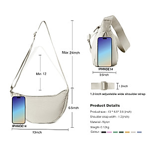 Nylon Crescent Crossbody Bag for Women Men Fanny Pack Crossbody Bag Dumpling Lightweight Travel Sling Bag (02-beige)