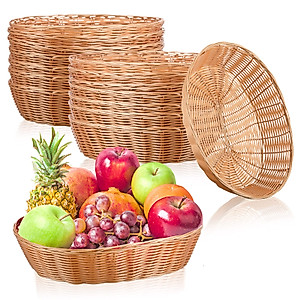Mumufy 24 Pcs Plastic Oval Baskets Bulk 12.6 Inch Large Food Storage Basket Fruit Vegetables Woven Basket Empty Toy Gift Baskets Bread Basket for DIY Easter Basket Serving Display Home Restaurant
