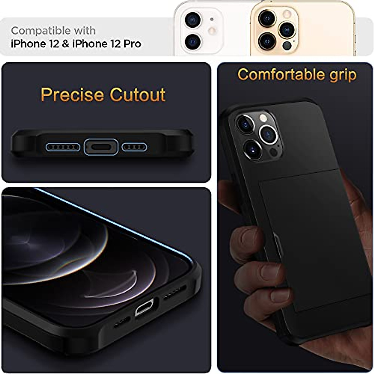 SUPBEC Designed for iPhone 12 Case, iPhone 12 Pro Case, Wallet case with Card Holder & Screen Protector[x2], Silicone Shockproof Protective Phone Cover, case for iPhone 12/12 pro, 6.1'', Black