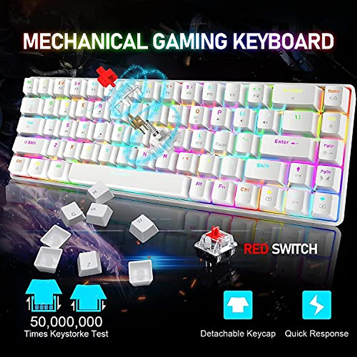 AJAZZ Gaming Keyboard and Mouse and Gaming Mouse pad and Wrist Rest,Wired RGB Backlight Bundle for PC Gamers and Xbox and PS4 Users - 4 in1 Gaming Set (Whisper Quiet Gaming Switch)