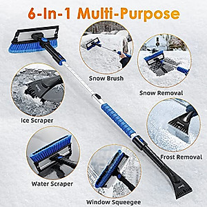 AstroAI 47.2" Ice Scrapers for Car Windshield, 3 in 1 Sturdy Snow Brush with Squeegee, 10 Adjustable Length Settings, Extendable Aluminum Handle, 270° Pivoting Snow Scraper for Car, Truck, SUV(Blue)