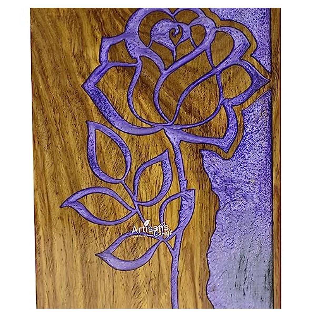 Wooden Urn for Human Ashes Adult Male Female, Rose Design Resin Work Urn Box for Men Women Child, Burial Funeral and Memorial Urns for Ashes, Decorative Urn (Rose, Small - ( 100 Cu/In )