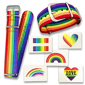 XGiGiX Rainbow Gay LGBTQ Pride Bracelets - 2Pcs Couple Adjustable Rainbow Watch Bands - Best LGBTQ Gift for Gay & Lesbian. Incoluded 5Pcs Tattoo Stickers.
