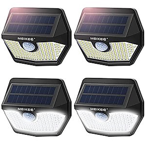 MEIKEE Low Voltage Landscape Lights 150LEDS ‎Solar Motion Sensor Lights,IP66 Waterproof with Wide Angle Outdoor Protable Work Light with Connectors for Garden Path Yard(4pack)