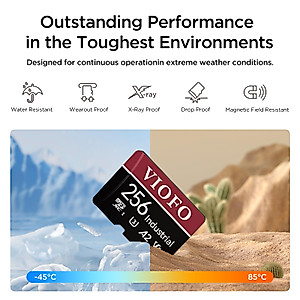 VIOFO 256GB Industrial Grade microSD Card, U3 A2 V30 High Speed Memory Card with Adapter, Support Ultra HD 4K Video Recording