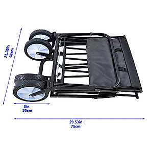 Folding Collapsible Wagon,Large Capacity Outdoor Wagons Carts Heavy Duty Foldable Utility with Big All-Terrain Wheels &2 Side Pocket for Camping,Sports, Garden Shopping Beach Cart(Black)