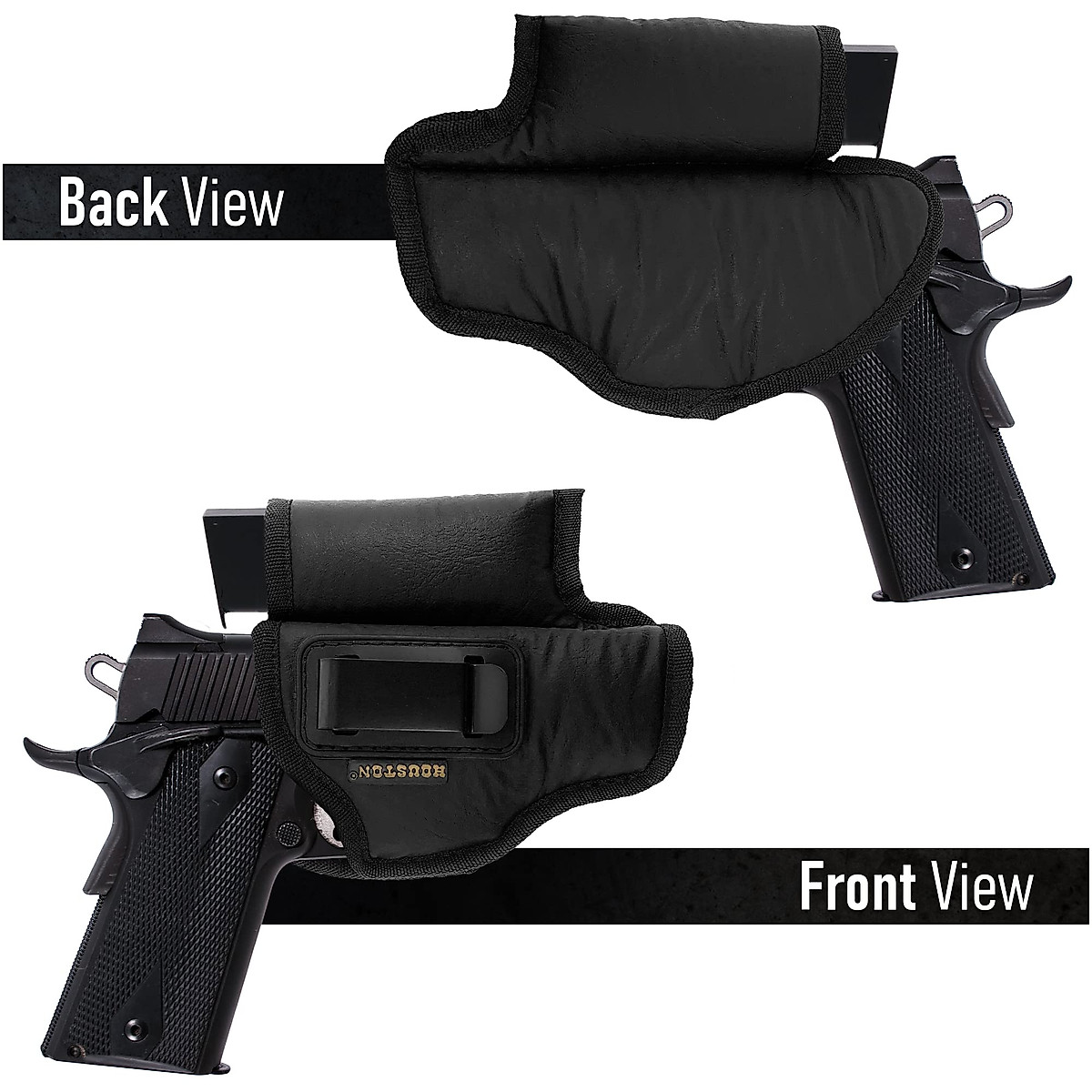 Houston Gun Holsters IWB Gun Holster with Mag Pouch by Houston - ECO Leather Concealed Carry Soft Material | FITS 1911 5inch & 4inch Barrel, Browning 9 mm (Right), Carbon Fiber