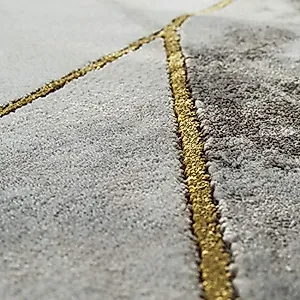 Living Room Rug Grey Gold 3-D Border Marble Pattern Robust, Size:5'3" x 7'7"