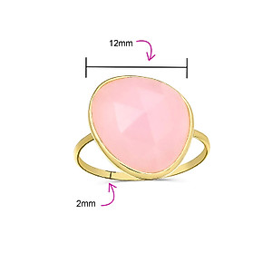 Bling Jewelry Boho Pink Multifaceted Simulated Statement Chalcedony Quartz Ring For Women 14K Gold Plated Sterling Silver 1MM Band