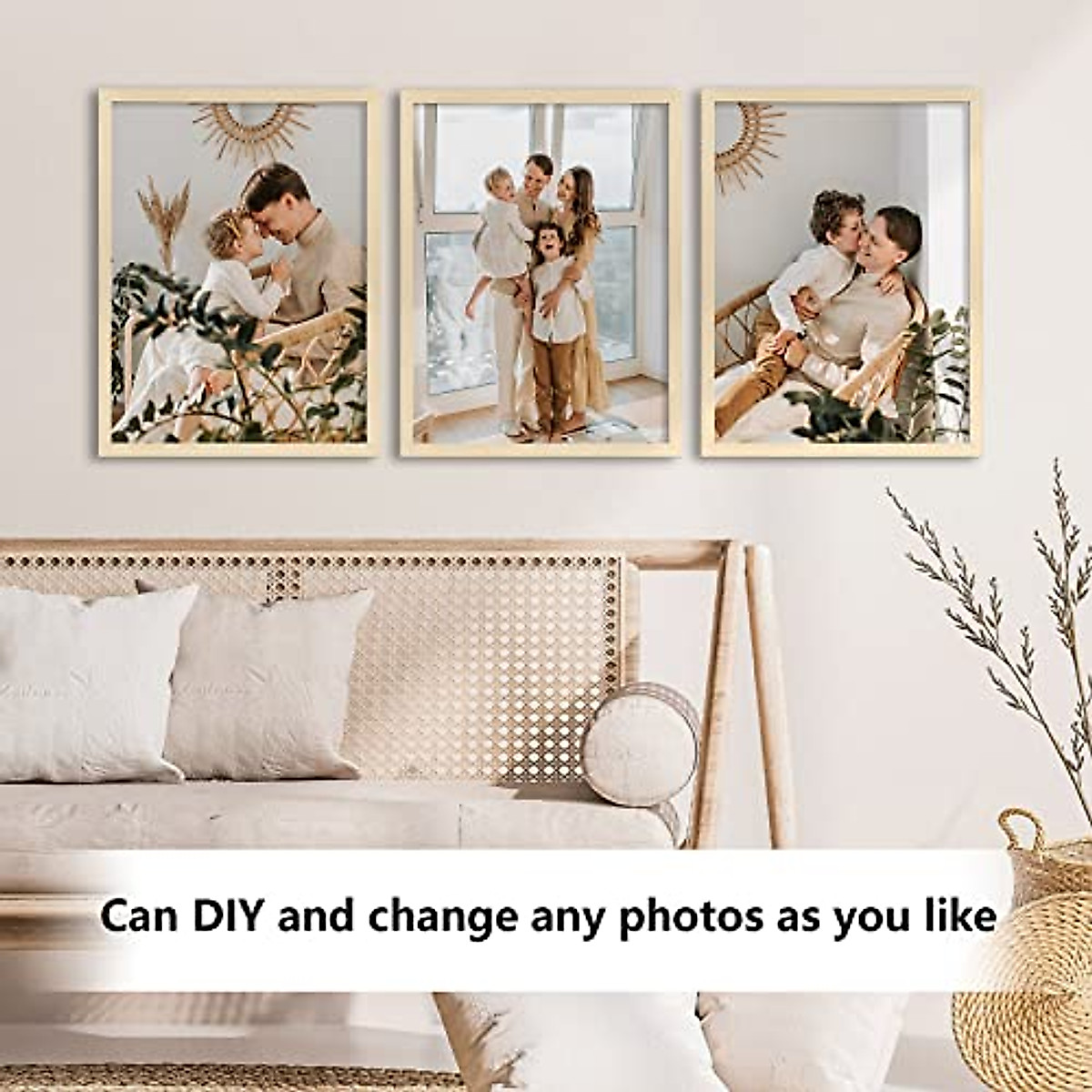 ArtbyHannah 11x14 Framed Abstract Wall Art Set of 3 with Minimalist Black Line Prints for wall decor