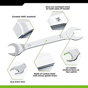 Der Erwachte Super-Thin Open End Wrench Set, Metric, 8-Piece, Including 6, 7, 8, 9, 10, 11, 12, 13, 14, 15, 16, 17, 18, 19, 22, 24 mm, Slim Spanner Wrench Set with Rolling Pouch