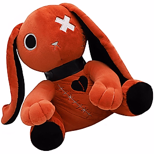 ELAINREN Red Goth Rabbit Stuffed Toy Creepy Scar Bunny Plush Crazy Rabbit Pillow Crazy Furry Bunny Plushie Halloween Gifts/11.8''