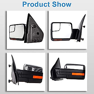 ECCPP Pair Set Replacement fit for Ford for F-150 2007-2014 Chrome Towing Mirror Power Heated Puddle Light Turn Signal Side View