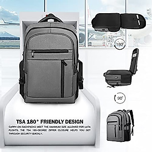 Lapsouno Extra Large Travel Backpack, Backpack, Laptop Backpack, Durable 17.3 Inch TSA Computer Backpack with USB Port, Anti-Theft Water Resistant Backpack Christmas Gifts for Men Women,Grey