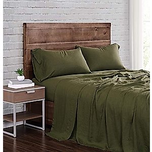 Brooklyn Loom Flax Linen Sheet Set, King, Olive Green