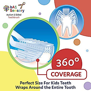 bA1 Sensory - 3 Sided Autism Toothbrush for Special Needs Kids (Soft/Gentle) - Clinically Proven, Fun, Easy - Only 1 Minute