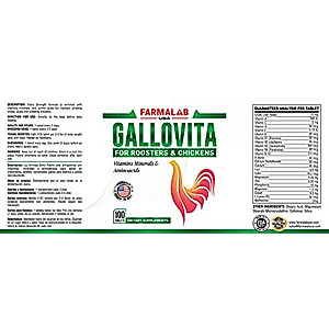 GALLOVITA para Gallos 100Tabs Vitamins Minerals Aminoacids for Rooster Hens Chickens Gamefowl Vitaminas Minerales Aminoacidos