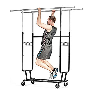 LIFEFAIR Double Clothing Garment Rack on Wheels, Capacity 610 lbs Clothing Racks for Hanging Clothes Heavy Duty Portable Collapsible Commercial Clothes Rack