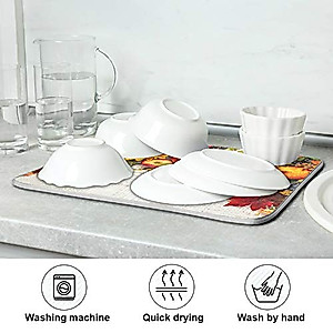 Dish Drying Mats Pumpkins and Sunflower Design Absorbent/Insulation Pad 18' x 24' Large
