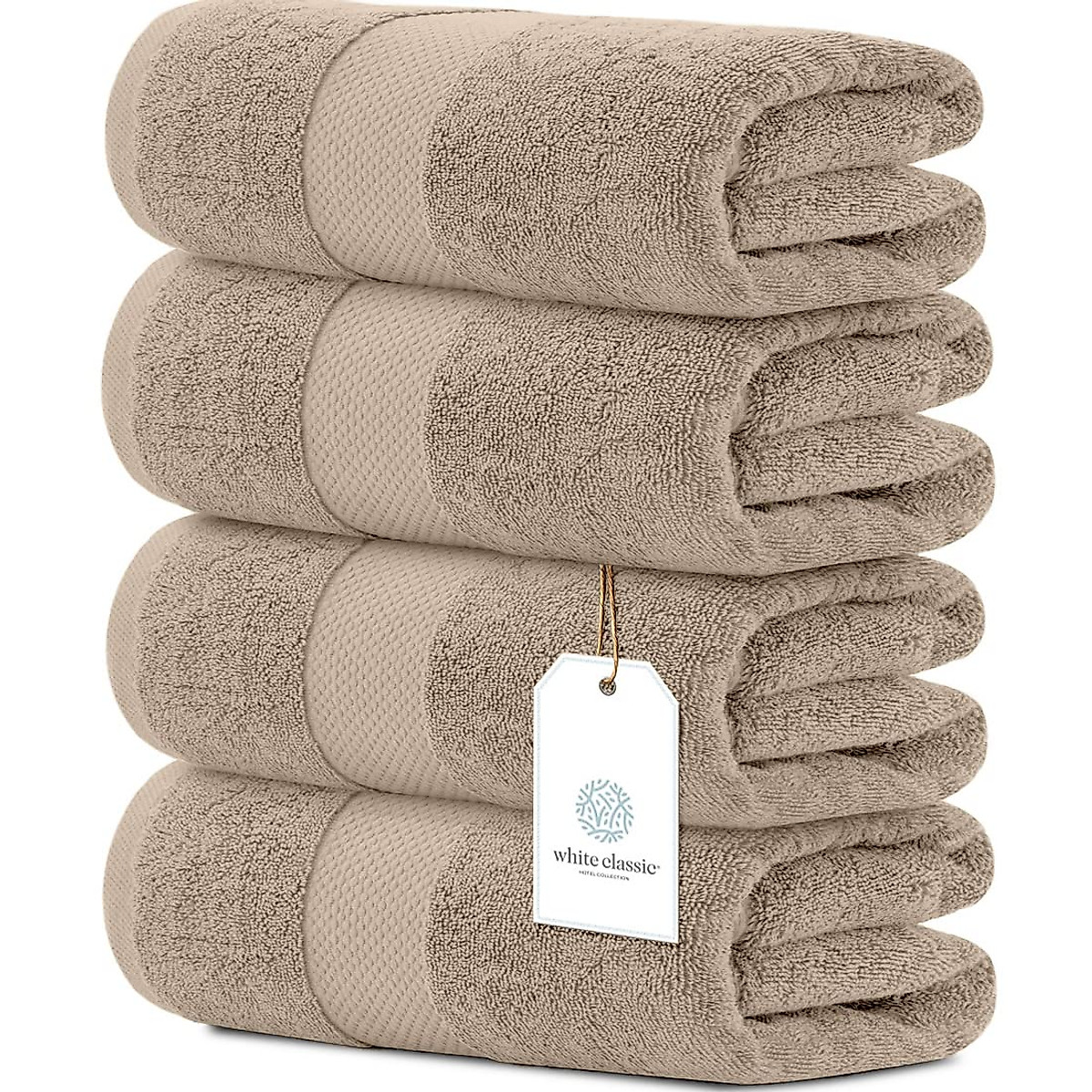 White Classic Luxury Bath Towels Set of 4 Large - 700 GSM Cotton Ultra Soft Bath Towels 27x54 | Highly Absorbent and Quick Dry | Hotel Towels for Bathroom Luxury, Plush Shower Towels, Taupe
