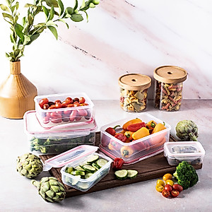 edge Airtight Nested Plastic Food Storage Containers Lunch Box and Storing, with Lids and Vent, 10 Piece Rectangle, Red