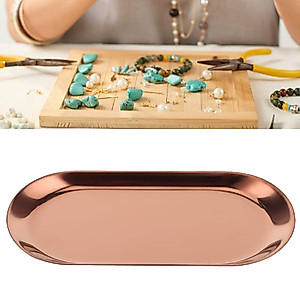 5pcs Stainless Steel Oval Shaped Towel Tray Cosmetics Jewelry Storage Tray Dish Plate OrganizerGold (Trumpet (rose gold rimless))