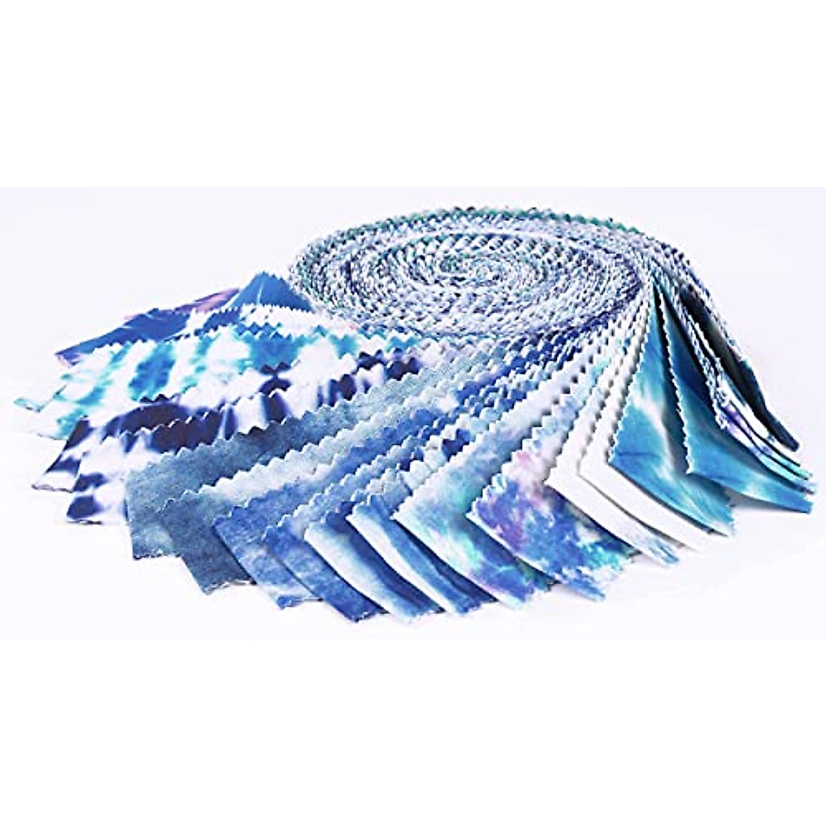 Soimoi 40Pcs Tie Dye Print Precut Fabrics Strips Roll Up 1.5x42inches Cotton Jelly Rolls for Quilting - Blue