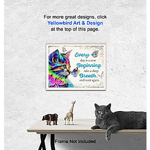 Cute Cat Wall Art - Cat Themed Gifts - Cat Lady Gift for Women Woman Girl - Cat Lover Motivational poster - Cat Room Decor - Shabby chic Cat Poster - Inspiration Butterflies Wall Decor - UNFRAMED 8x10