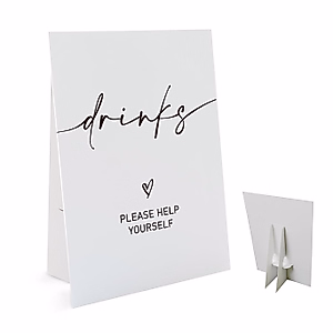 Drinks Please Help Youself Sign(8 x 11 Inch Table Sign with Holder), Minimalist Wedding Decoration Sign, Bridal Shower Baby Shower Favors for Guests-BSLP04