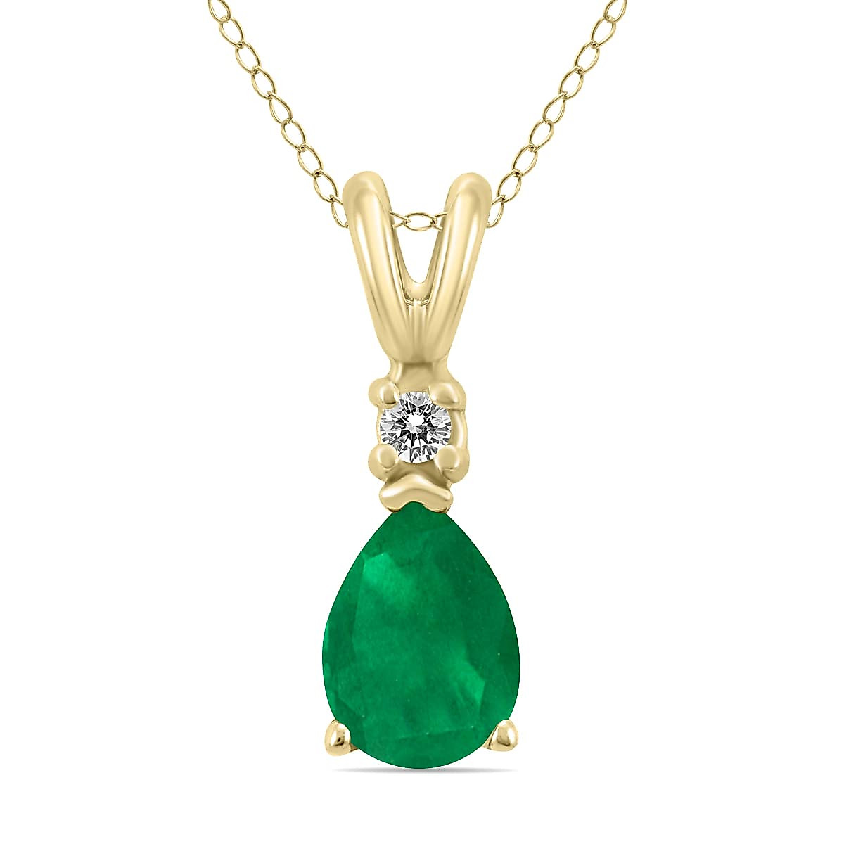 14K Yellow Gold 6x4MM Pear Emerald and Diamond Pendant