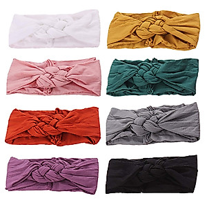 Globalsupplier inSowni 8pcs Solid Celtic Knot Stretchy Nylon Headbands Hair Accssories for Baby Girls Toddlers Newborns Infants Kids