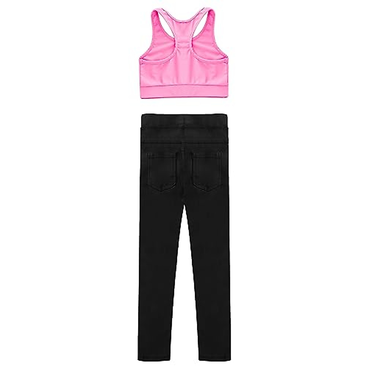 Yeahdor Kids Girls' 2 Piece Athletic sleeveless Dance Crop Tops with Legging Set Gym Workout Fitness Active Outfit Printed Pink 8 Years