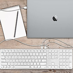 Macally Premium Wired Mac Keyboard with Number Keypad and 2 Port Hub - Compatible Apple Keyboard Wired - Extended USB Keyboard for Mac Mini/Pro, iMac, MacBook Pro / Air (Silver Aluminum)