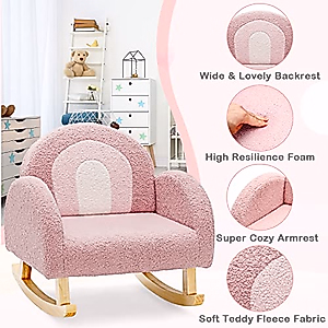 INFANS Kids Sofa, Toddler Rocking Chair with Solid Wooden Frame, Anti-Tipping Design, Plush Fabric, Children Armchair for Nursery Kindergarten Playroom Preschool, Gift for Boys Girls (Pink)