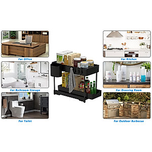 3 Pack Under Sink Organizers and Storage,2-Tier Pull Out Under the Sink Organizer, Muti-purpose Under Sink Storage with 6 Hooks 12 Cups,Drawer Basket Organizer for Kitchen Bathroom