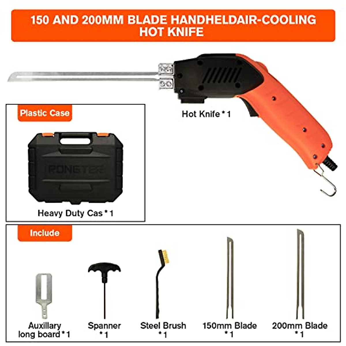 RONGTER Foam Hot Knife (200W) - Air Cooled Hot Knife Cutting Tool Electric Hot Knife - Foam Cutting Tool with Blades & Accessories Use Foam Cutter for Engraving and DIY Handmade