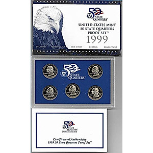 1999 S U.S. Mint Proof State Quarter Set - 5 Coins - OGP Original Government Packaging Superb Gem Uncirculated