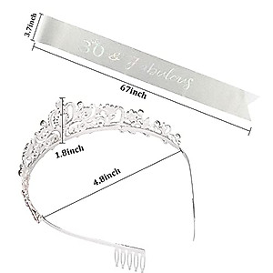 30th Birthday Decorations for Women, Silver 30 & Fabulous Birthday Sash and Tiara for Women, 30th Birthday Sash 30th Birthday Gifts for Her 30 Birthday Decorations Birthday Crown