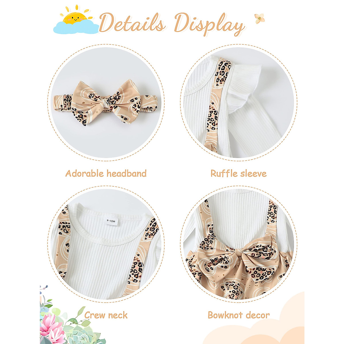 YENTAKE Newborn Baby Girl Clothes Infant Romper Ruffle Long Sleeve One Piece Jumpsuit Floral Bodysuit Fall Outfits with Headband (White, 3-6M)