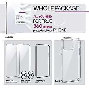 FlexGear Case for iPhone 14 Pro Max with 2X Tempered Glass Screen Protectors + 2X Camera Lens Protectors [Full Protection] - Crystal Clear