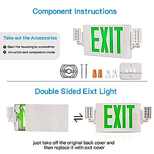EXITLUX 2 PACK LED Green Emergency Exit Sign Lighting Combo with Battery Backup&Adjustable Two Head-US Standard UL Listed -Hardwired-Operated Powered Exit Sign for Room,Street,Window.Stairs.