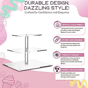 Flexzion 3 Tier Cupcake Stand Acrylic Cupcake Holder Tower Dessert Table Display Set Clear Square Stand, Food Display Stands for Party, Weddings, Birthdays, Reusable Mini Cake Tier Stand